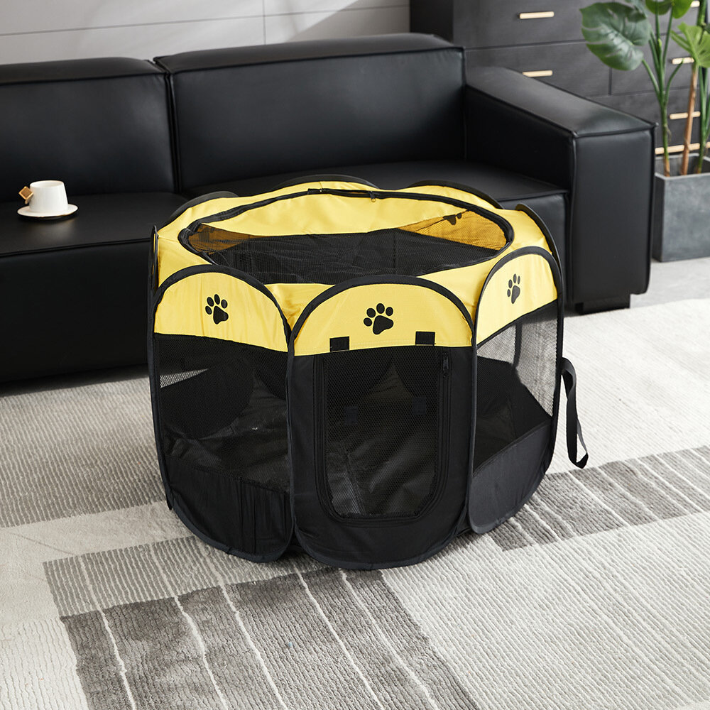 Восьмиугольная клетка производитель забор для животных палатка складная клетка для собак Желтый + черный_S :73*73*43CM