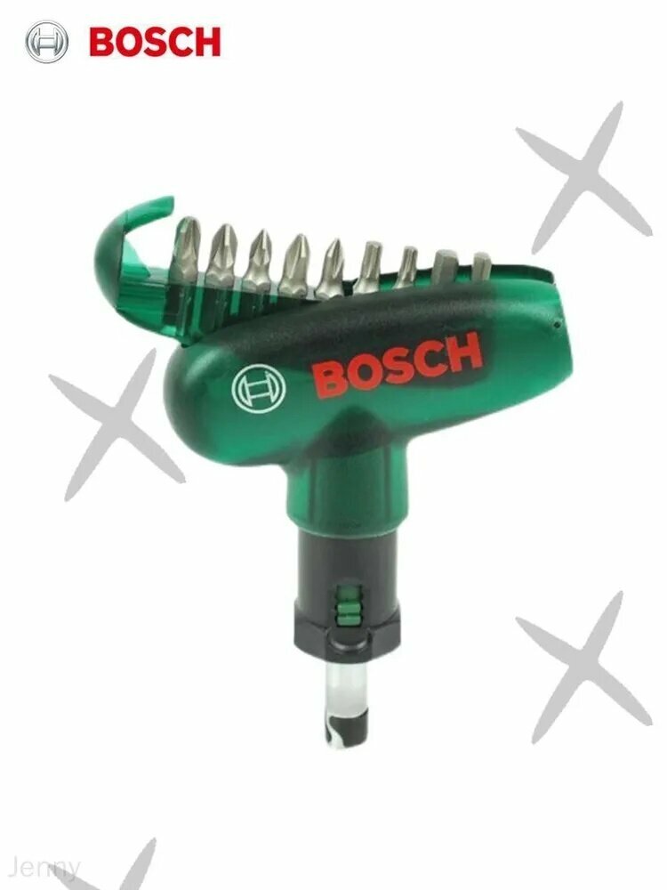 Набор простых отверток Bosch, 9 бит +1 трещоточная рукоятка