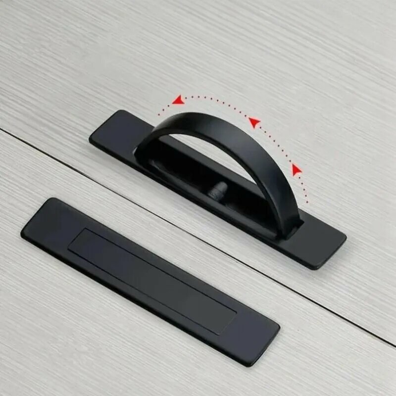 Ручка скрытая поворотная черная из цинкового сплава для мебели, дверей, люка, погреба и табанами