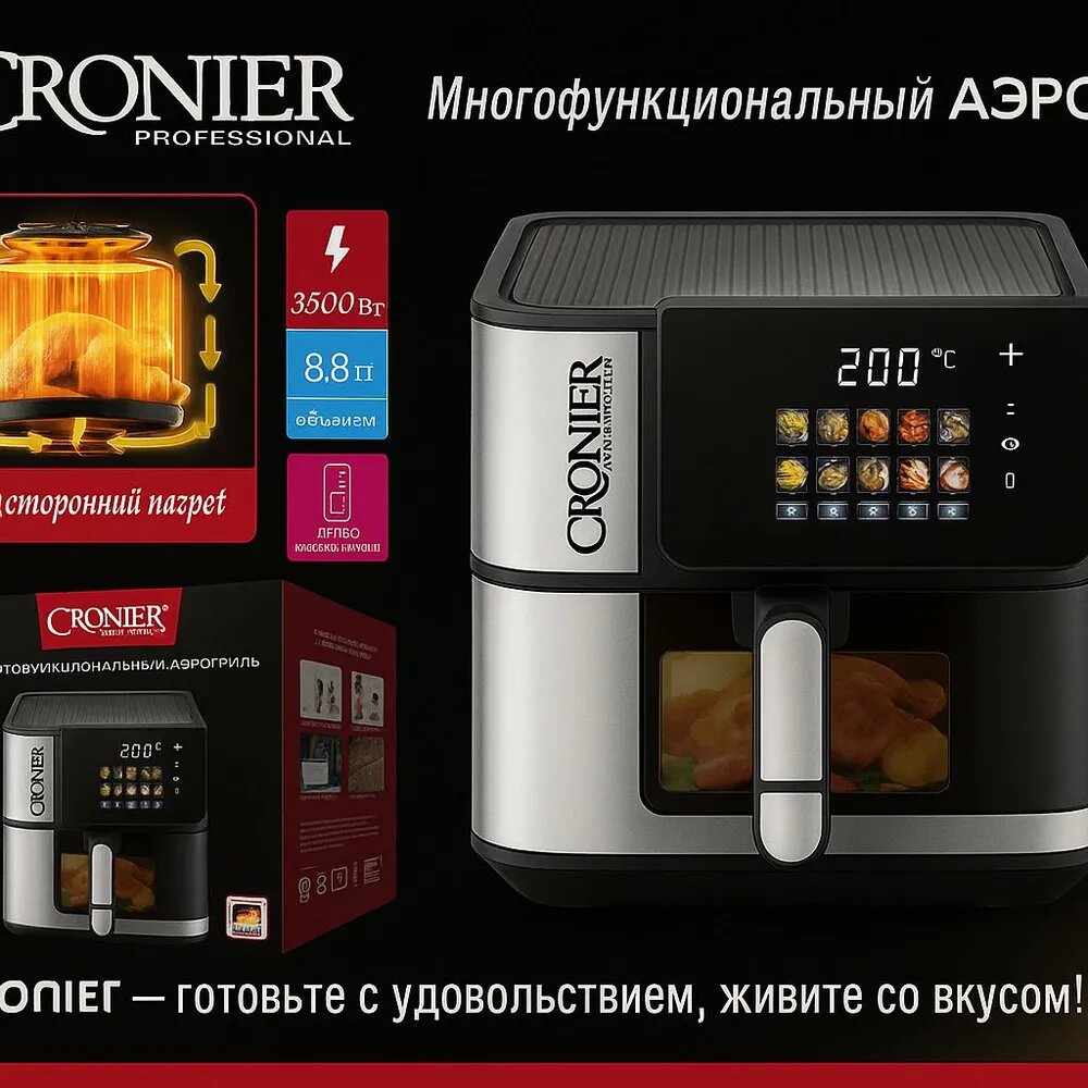 Аэрогриль CRONIER 8321 черно-серый — купить умную аэрофритюрницу для здорового питания дома