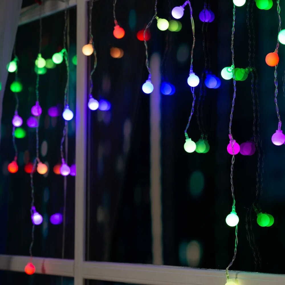 Бахрома Luazon DECOR Шарики, IP20, Ш1.8 м, В0.5 м, Н. С. LED-48-220V, моргает, мульти — фото 1