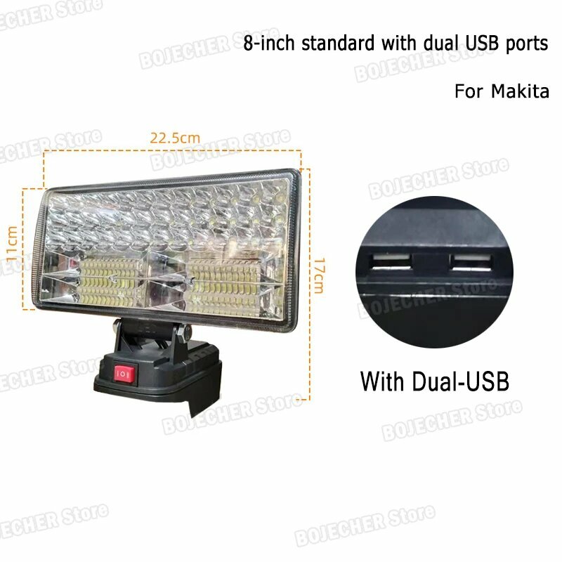 Портативный светодиодный фонарь Makita BL1830 BL1860 18В 8in Black X USB