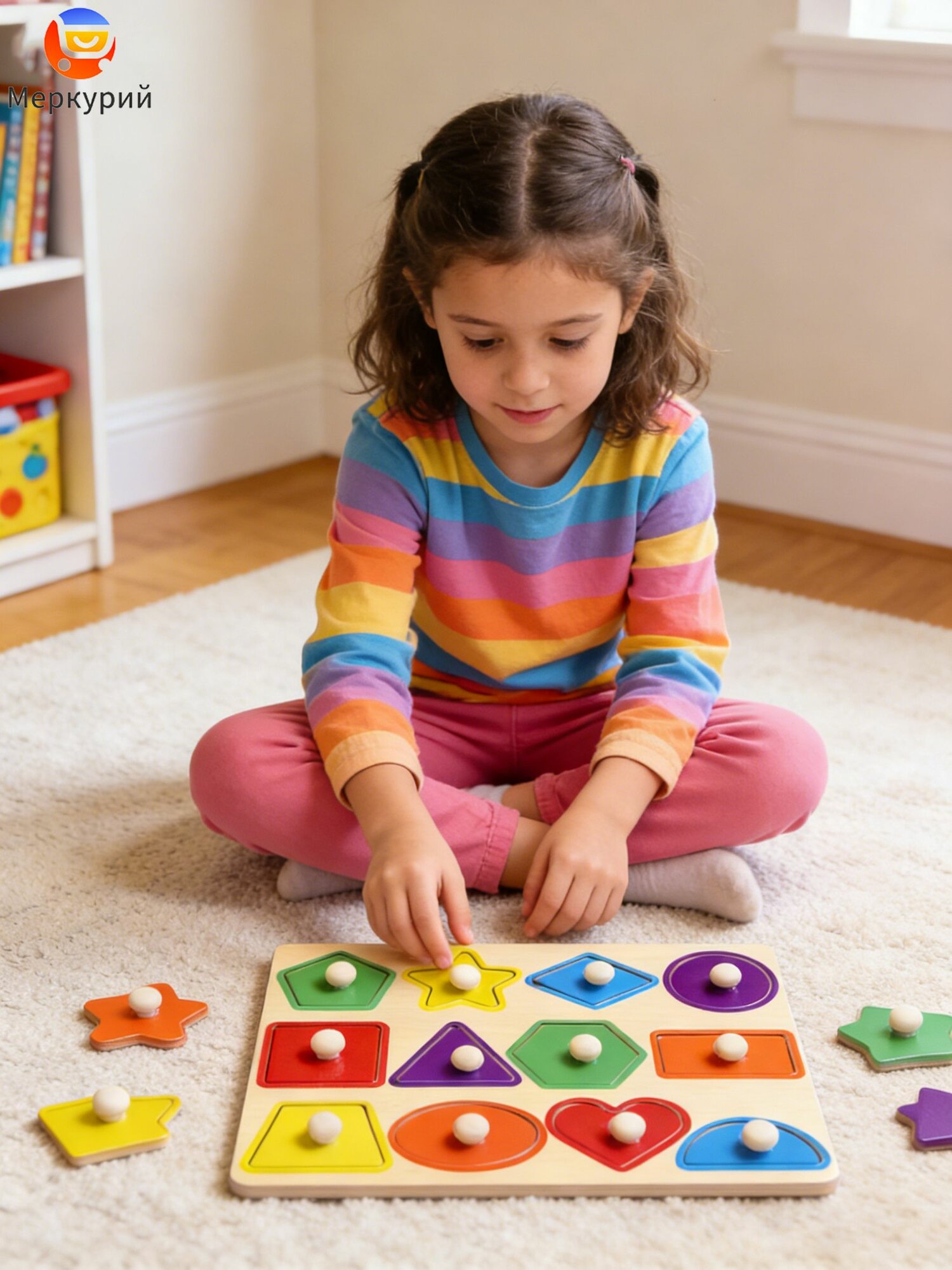 Деревянная развивающая игрушка Сортер для малышей: изучаем животных, фрукты и формы, вкладыши с ручками