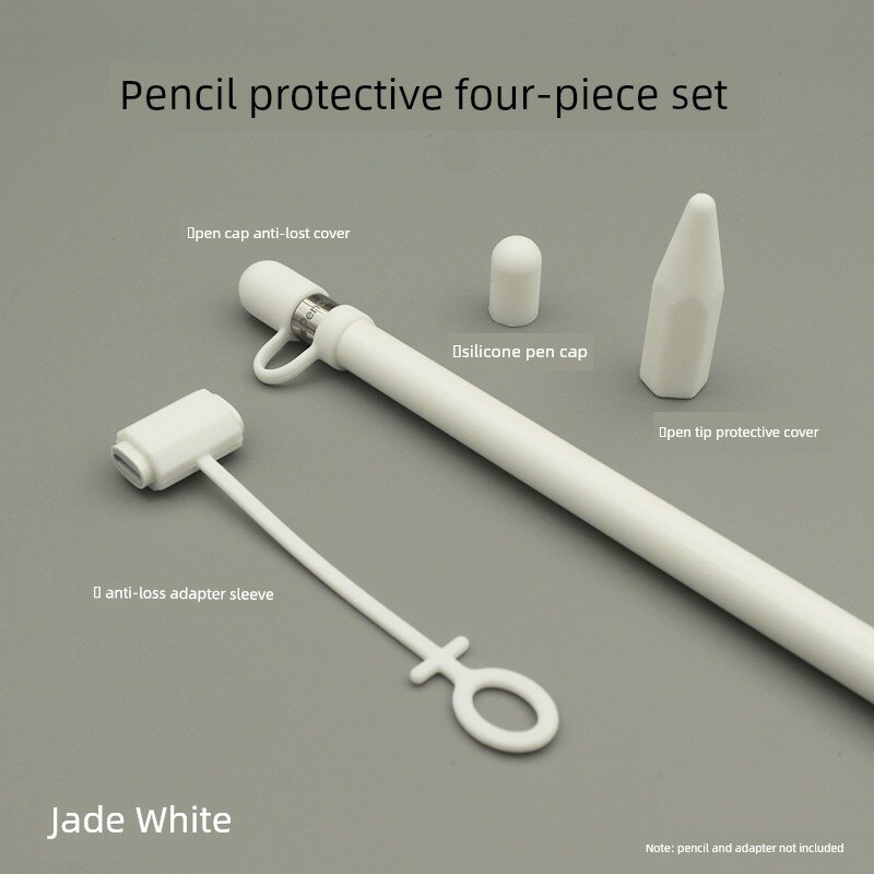 Набор из 4 предметов для Apple Pencil: Чехол от потери, Защита наконечника, Адаптер и Шнур - Белый нефрит