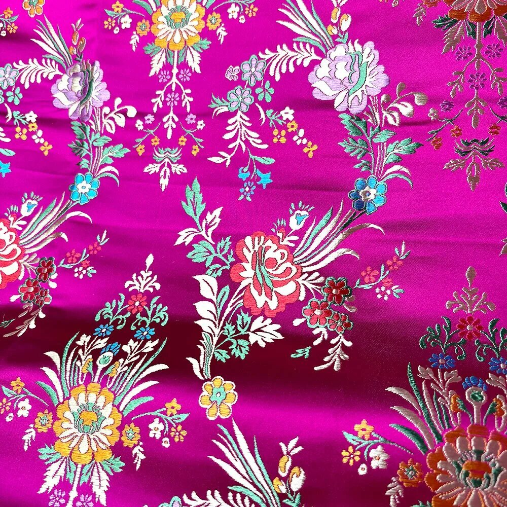 Парча Jacquard с цветочным узором, розово-красный