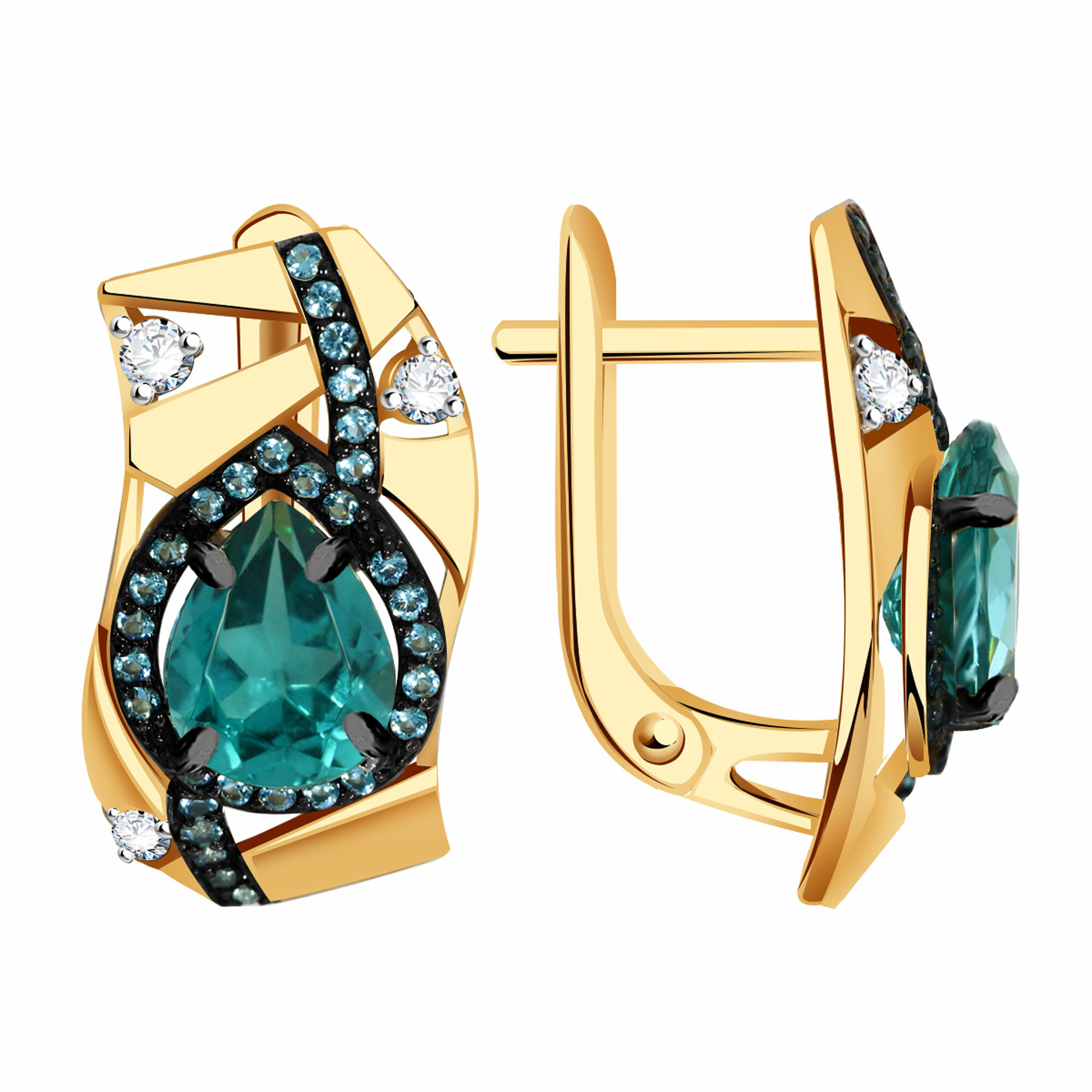 Серьги, красное золото, 585 проба, фианит, турмалин