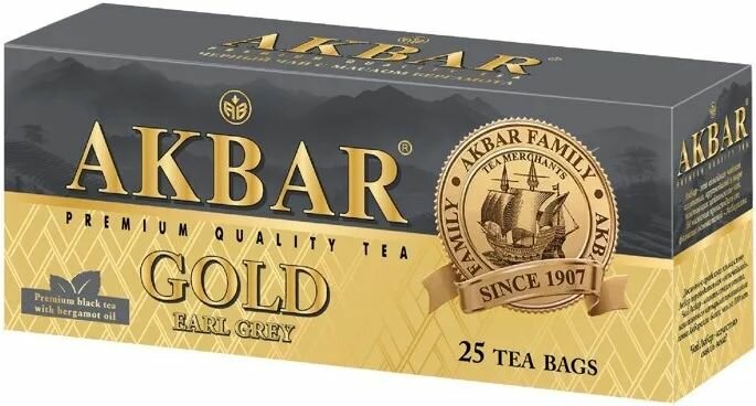 Akbar Черный чай Earl Grey, 25 пакетиков по 2 г, 1 уп.
