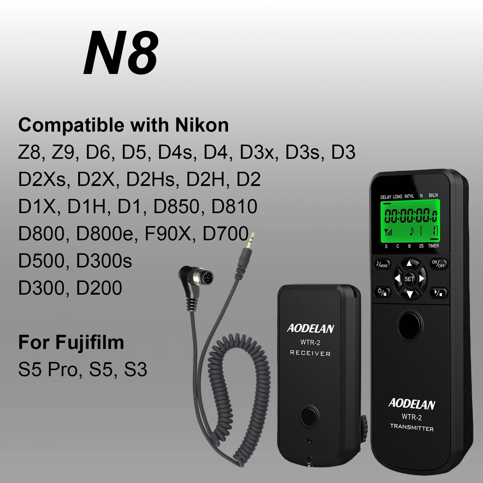 AODELAN WTR-2 Беспроводной пульт для Nikon/Fujifilm, With N8 Cable