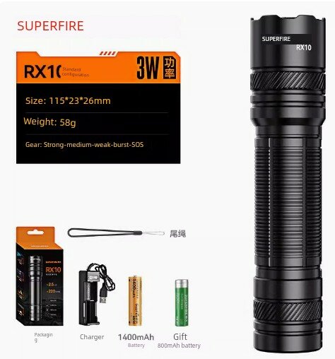 Набор SUPERFIRE RX10 С Фонарём И Батареей 1200 мАч, Портативный Перезаряжаемый Свет Для Походов И Кемпинга
