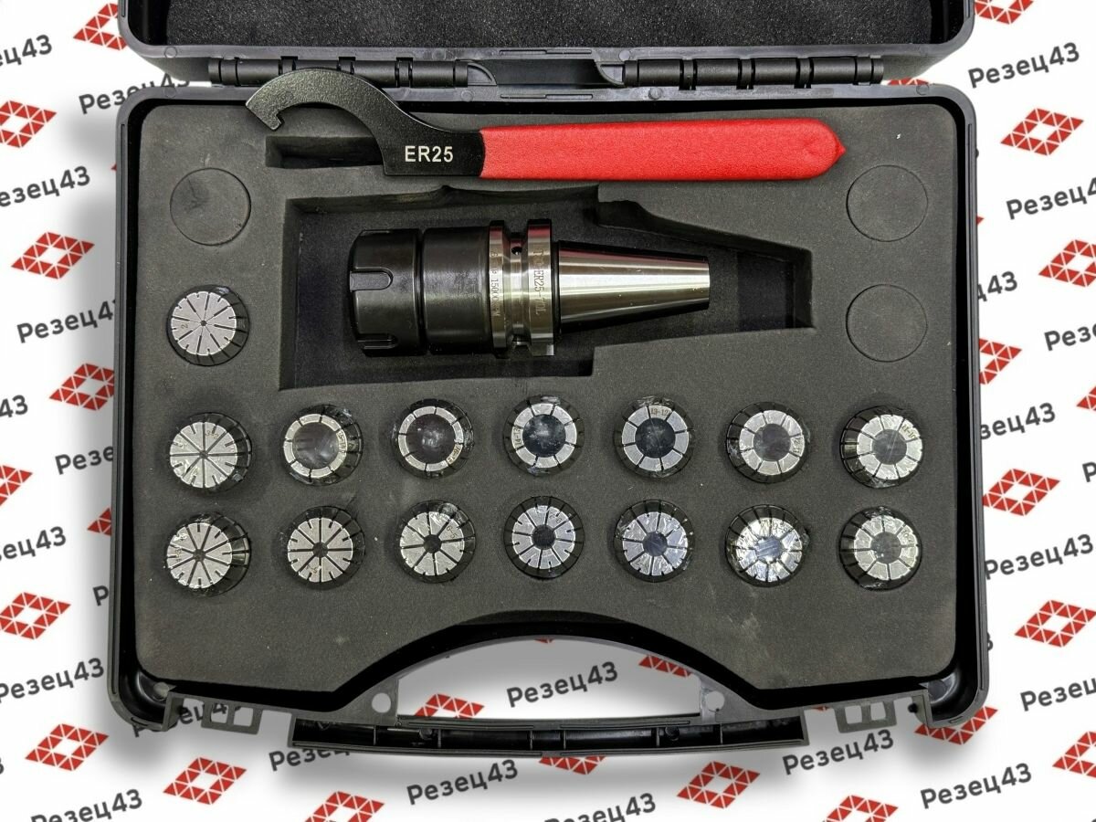 Цанговый патрон BT30 / ISO30 с ключом и набором цанг ER25 в кейсе (BT30-ER25-15PCS (П2)