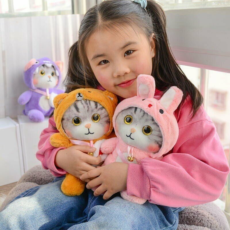 Мягкая игрушка кот в кигуруми, игрушка котенок в капюшоне Angel Toys серый 23см
