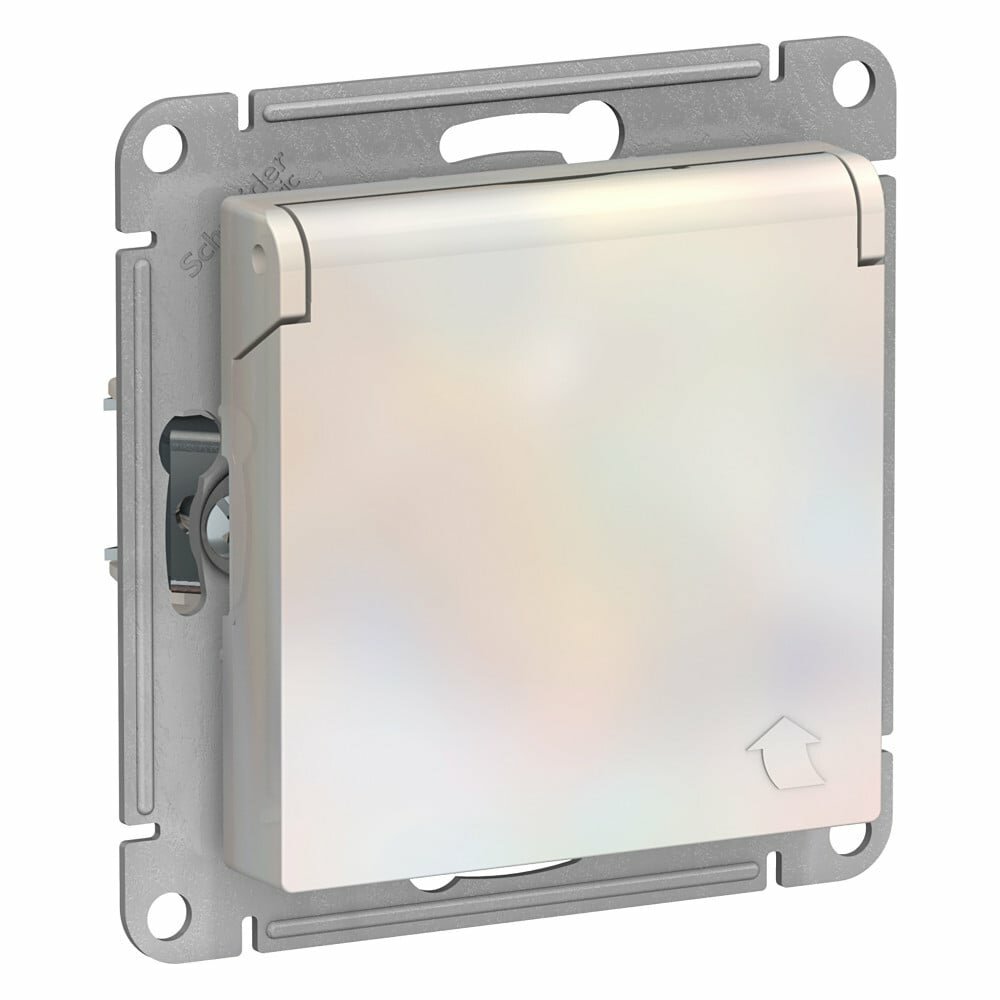 Розетка Systeme Electric AtlasDesign Жемчуг с заземлением со шторками с крышкой, 16А, IP20 ATN000446