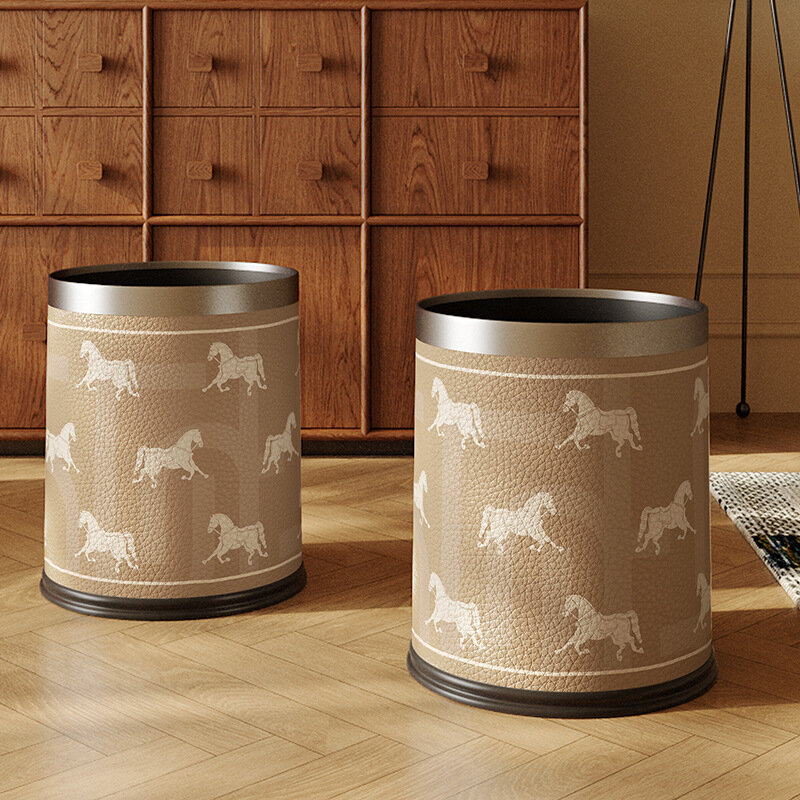 Кожаная мусорная корзина, высокая эстетика, для дома, гостиной, легкая роскошь, высококачественный американский винтажный стиль, большая корзина для мусора в спальне