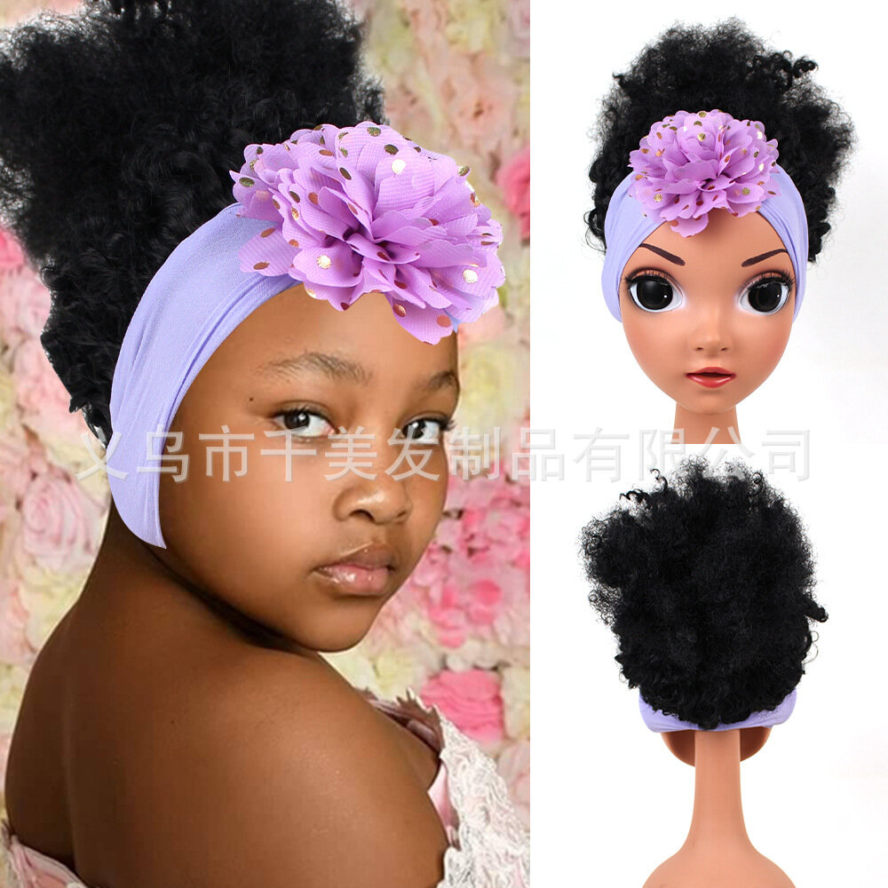 2024 Новый детский парик, детская прическа, полный головной убор, натуральные кудрявые афро волосы, универсальная повязка