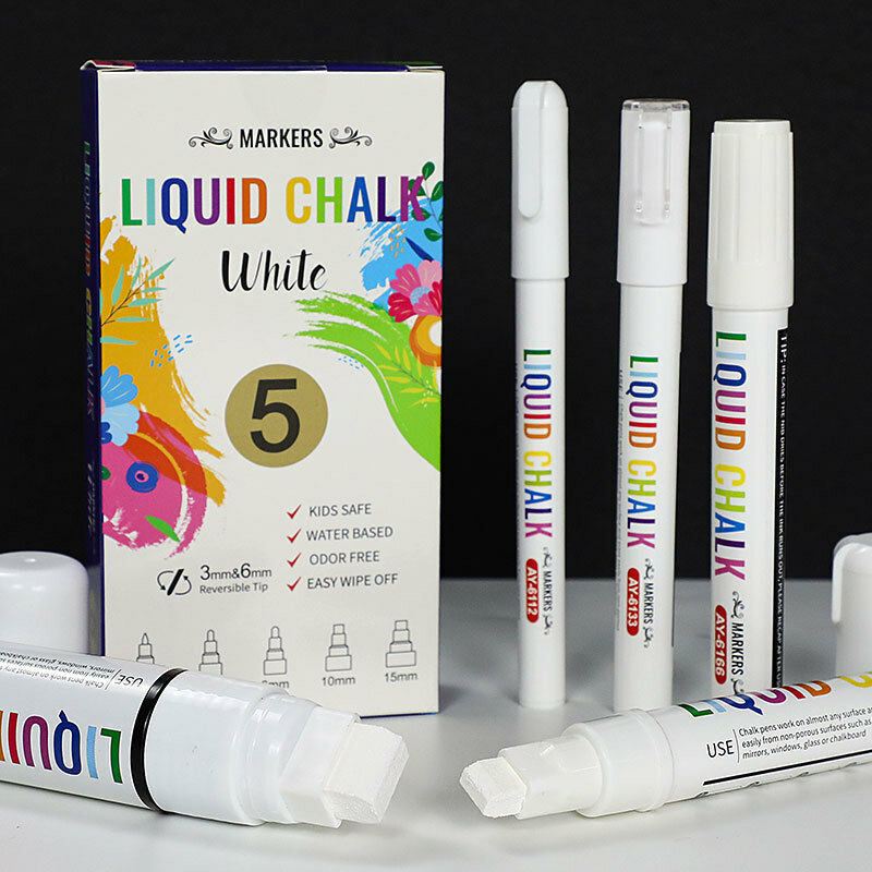 Белый жидкий мел Aie, водорастворимый, без пыли, не оставляет следов, стираемый белый маркер для рекламы на флуоресцентной доске