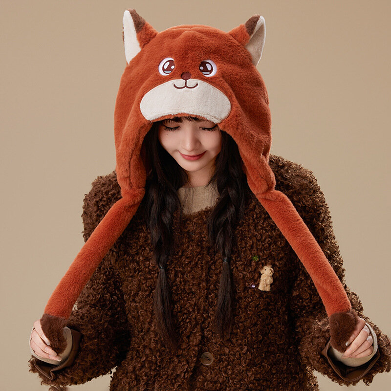 Зимняя шапка Crazy Zootopia Ник Фокс, теплая, с милыми ушками, подвижная, утолщенная флисовая шапка для защиты ушей