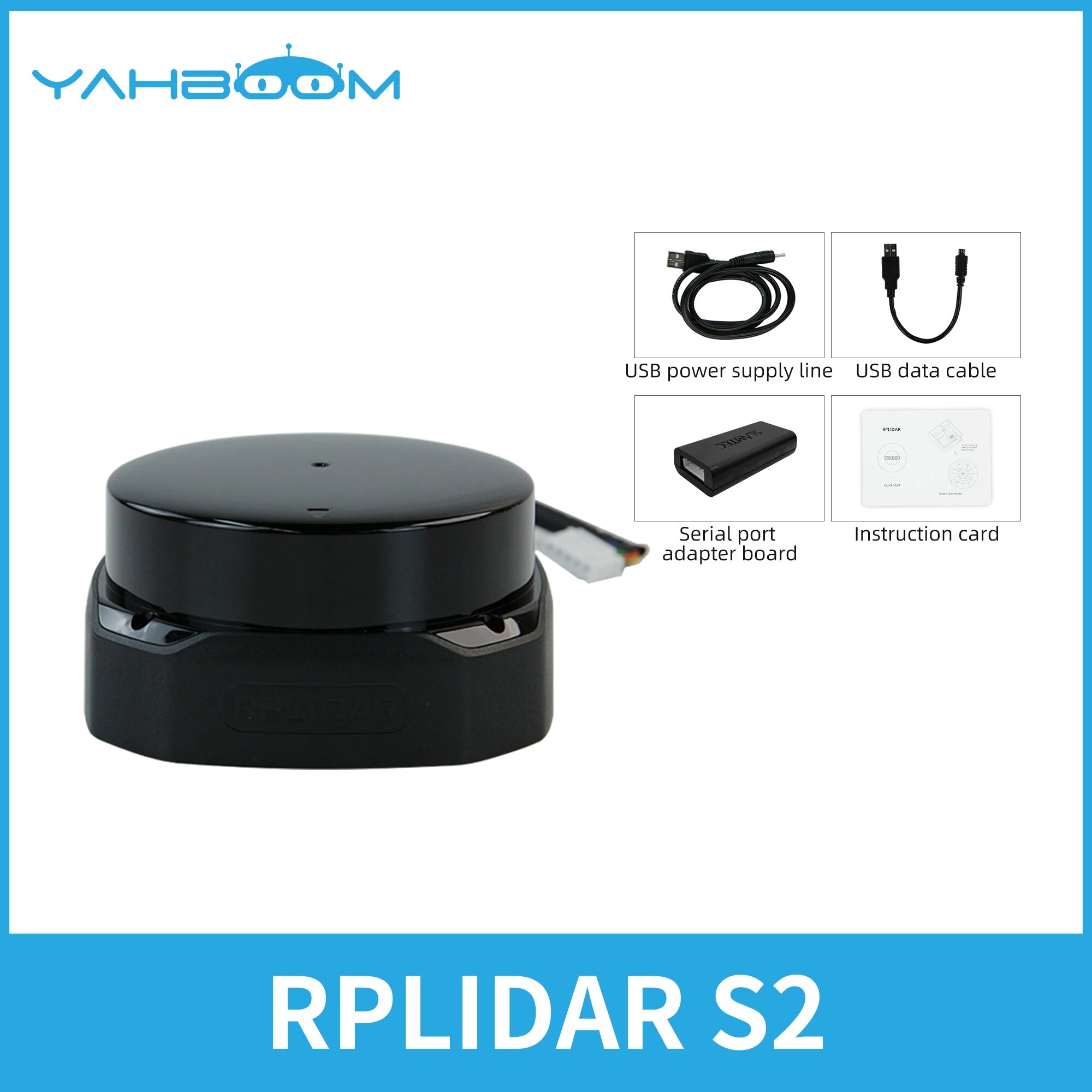 YAHBOOM Slamtec RPLIDAR Lidar комплект для роботов Черный, S2