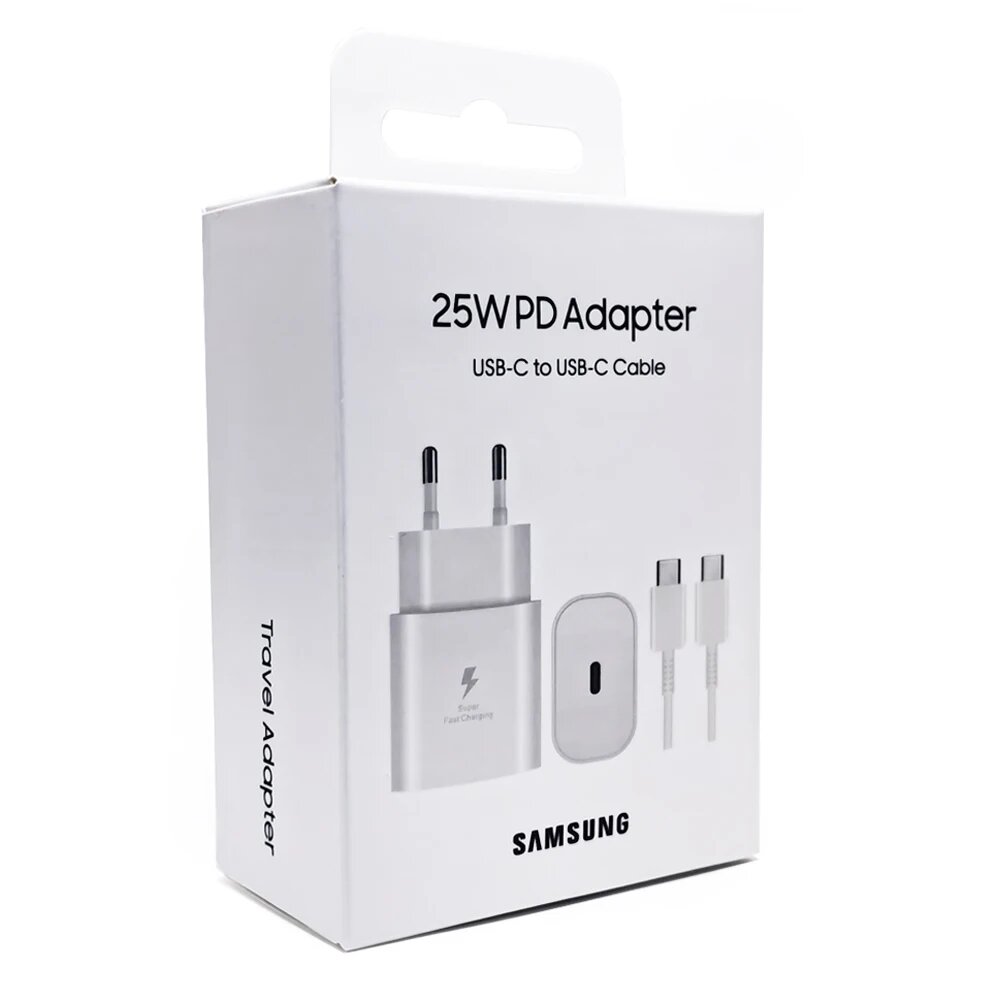 Зарядное устройство Samsung 25W PD EU, USB-C кабель 1м, белый