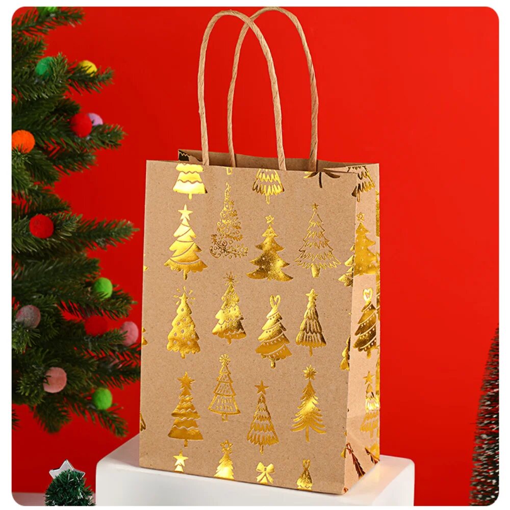 Рождественский подарочный пакет из крафт-бумаги с золотой фольгой Gold-Tree