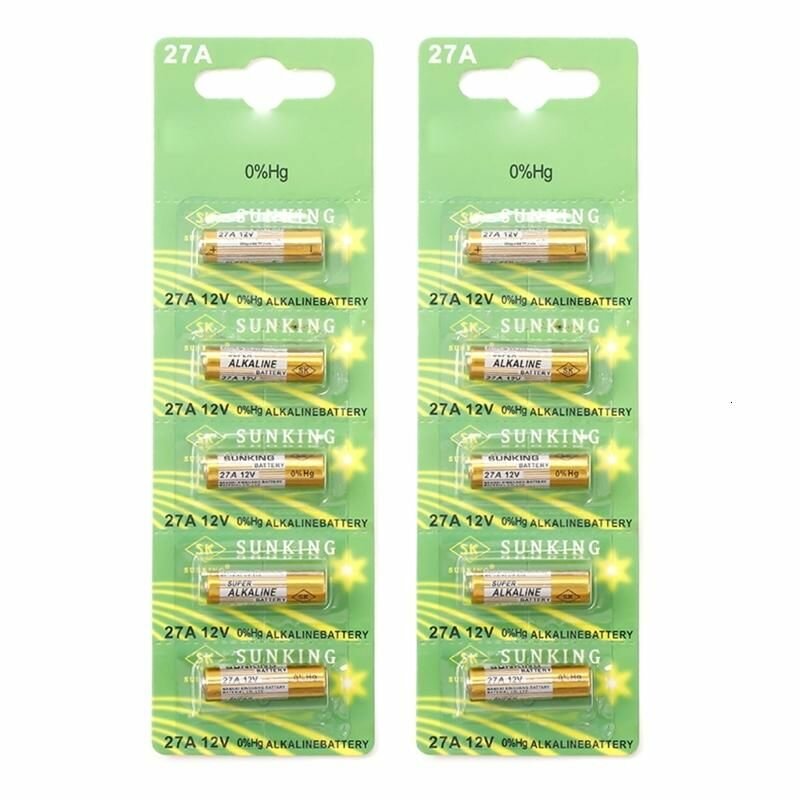 Щелочная батарея 27A 12V A23 Батареи для беспроводных дверных звонков и пульт занавеса, 10 штук