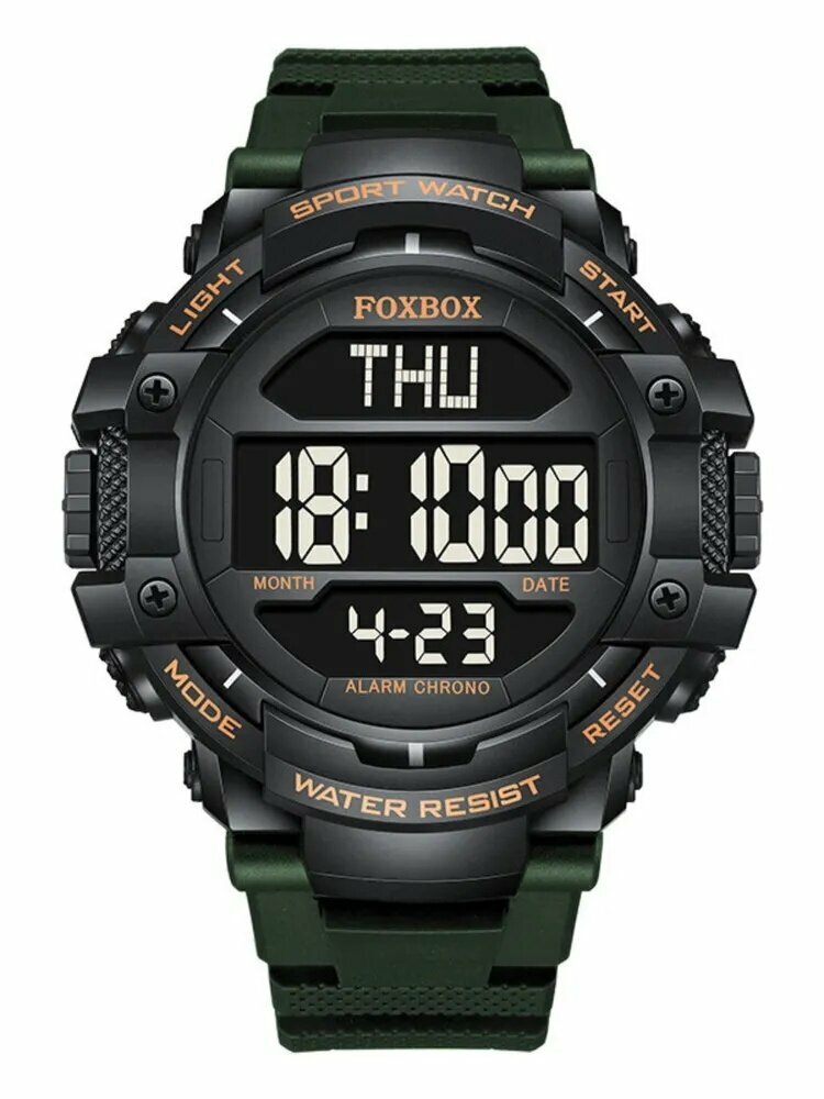 FoxBox Часы наручные Электронные Оригинальные электронные часы /многофункциональные/спорт стиль/подсветка экрана/будильник/водонепроницаемые/на силиконовом ремешке