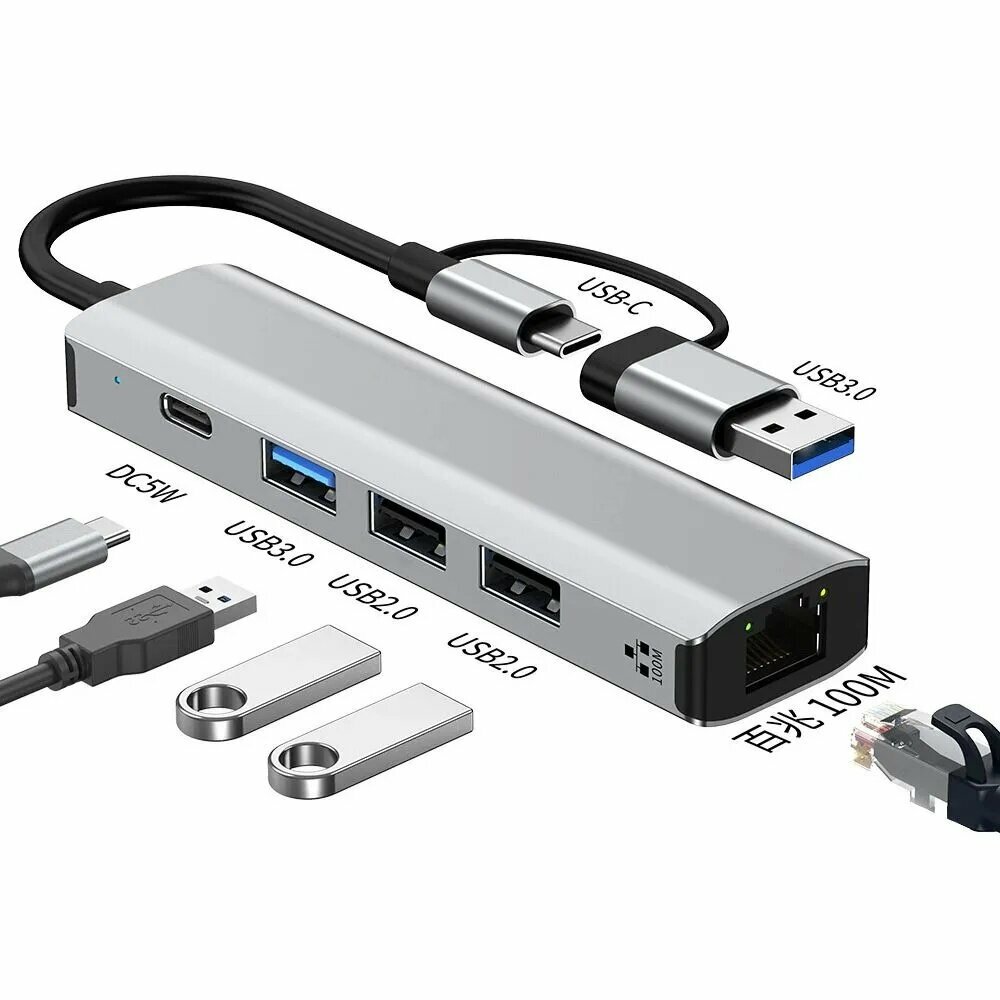 CSX-USB/Type-C Сетевая карта USB разветвитель / Ethernet адаптер сетевой / RJ-45 переходник LAN Интернет 100Мбит/с