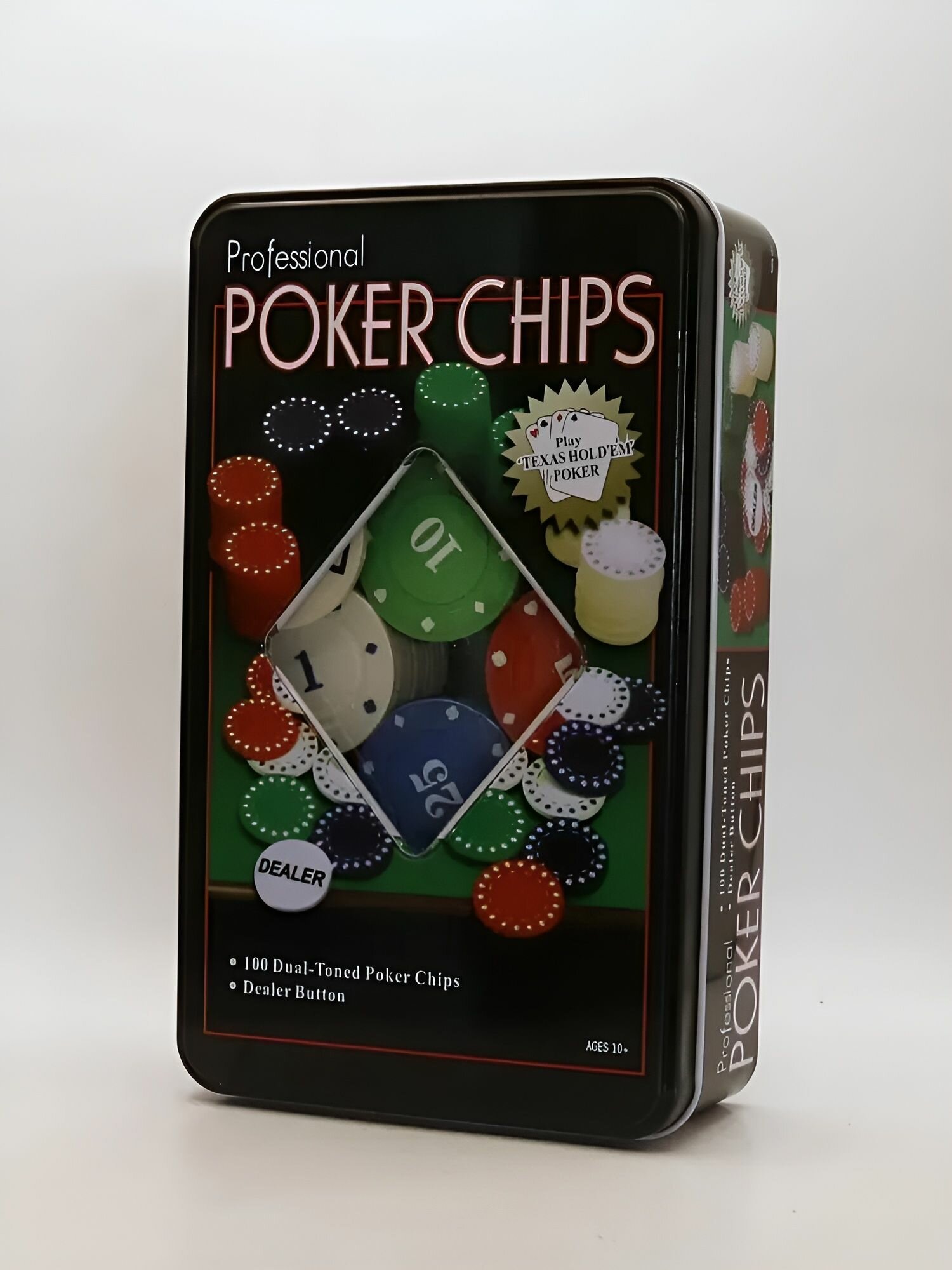 Фишки для покера, набор Poker Chips Professional в подарочной жестяной упаковке. 100 фишек + фишка диллера