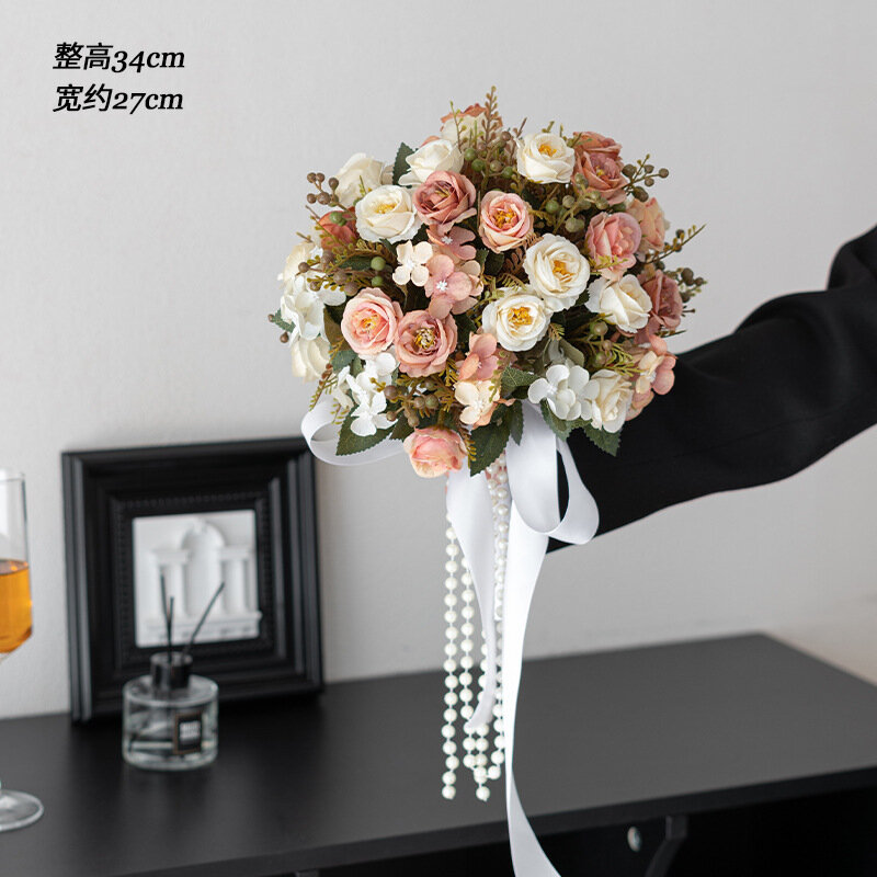 Элегантный свадебный букет невесты, искусственные розы, фальшивые цветы, букет для помолвки, свадебный сертификат, фото декор цветов