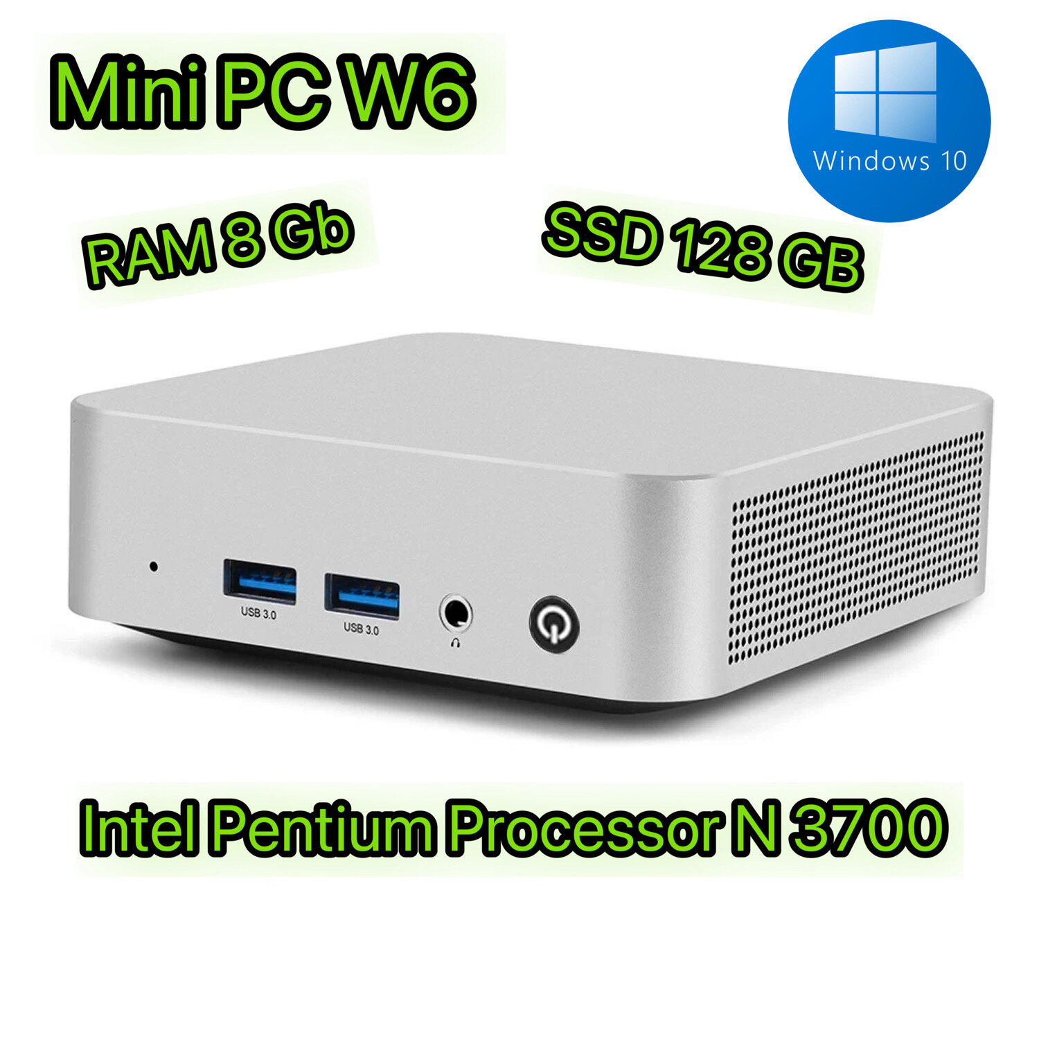 Мини-ПК W6, Intel Pentium N3700, 8GB RAM, SSD 128GB, Windows 10