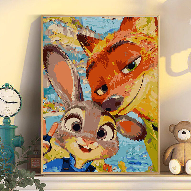 Цифровая масляная живопись Zootopia 2, DIY раскраска, аниме периферия, декоративная живопись, акриловая краска, простая ручная живопись