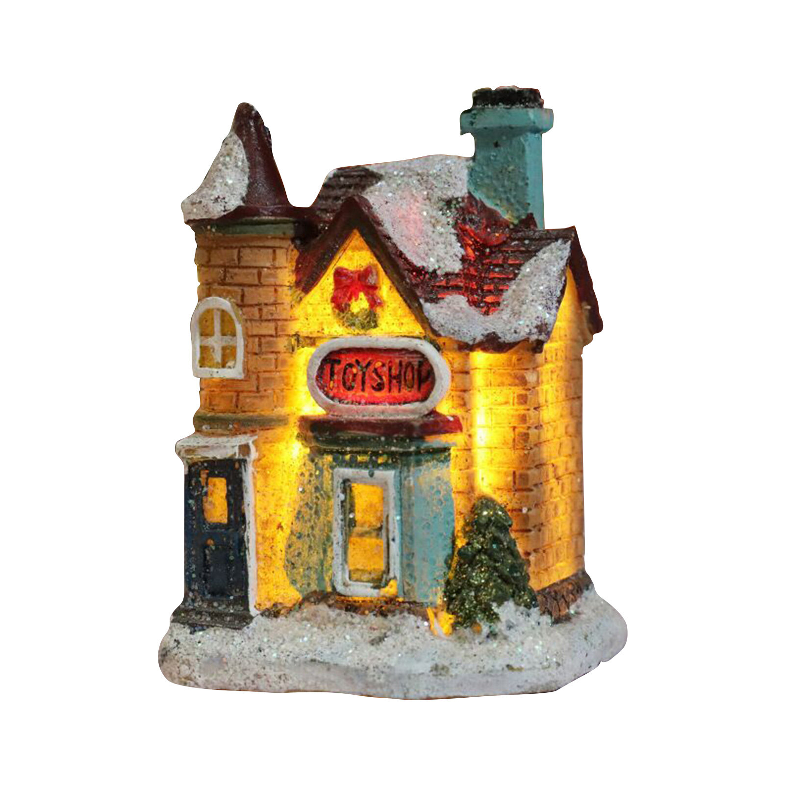 Дом для рождественской сцены с теплыми светодиодами, работающий от батарей, рождественский орнамент в подарок, материал PVC+ смола, стиль A, B, C, D, E, F, G, H, I, J; A1, B1, C1, D1 (по желанию), цвет света теплый, батарейки 3*LR41, вес упаковки