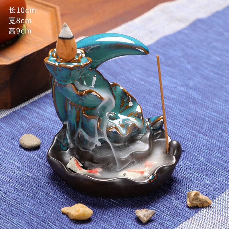 Кадильница с обратным потоком, креативный домашний декор, керамическое изделие, дзен-орнамент, рыбки, сандаловое дерево, орнаментальный кросс-бордер