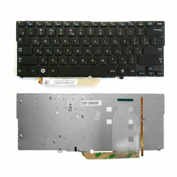 Клавиатура для ноутбука Samsung NP900X3A Series. Плоский Enter. Чёрная, без рамки. С подсветкой. Русифицированная.