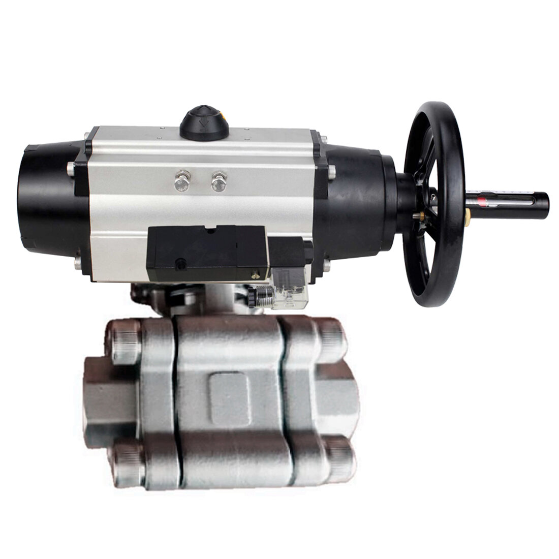 Кран шаровой DN.ru 316-316-PTFE-FP-SW-ISO-H Ду100 Ру63 полнопроходной, корпус - нержавеющая сталь SS316, под приварку, с пневмоприводом DA-105-1, пневмораспределителем PND2-S1EM-52-1NC-J08-24VDC (опрессовано)