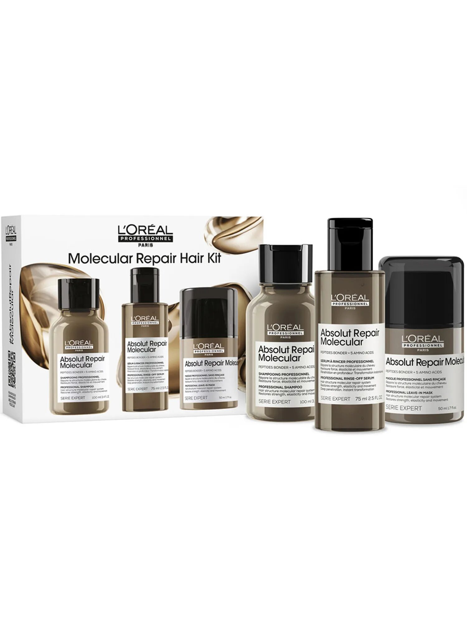 Набор Molecular Trio Мини, для сильно поврежденных волос: шампунь 100 мл сыворотка 75 мл, маска 50 мл