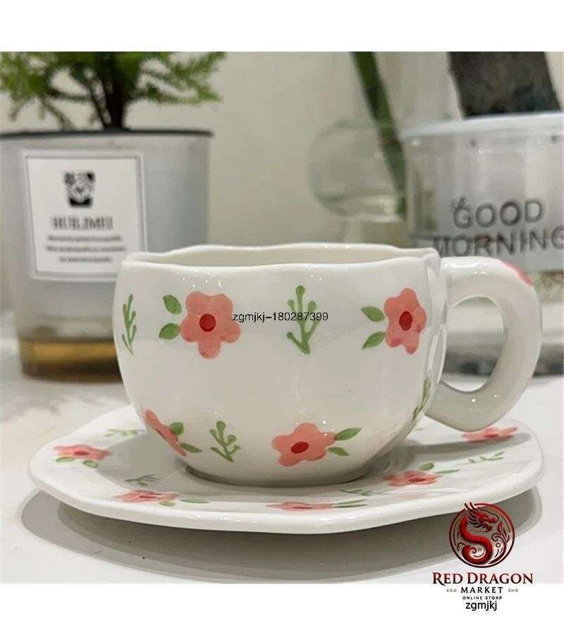 Милый девчачий набор из керамической чашки и блюдца 300мл / Элегантная чашка для послеобеденного чая