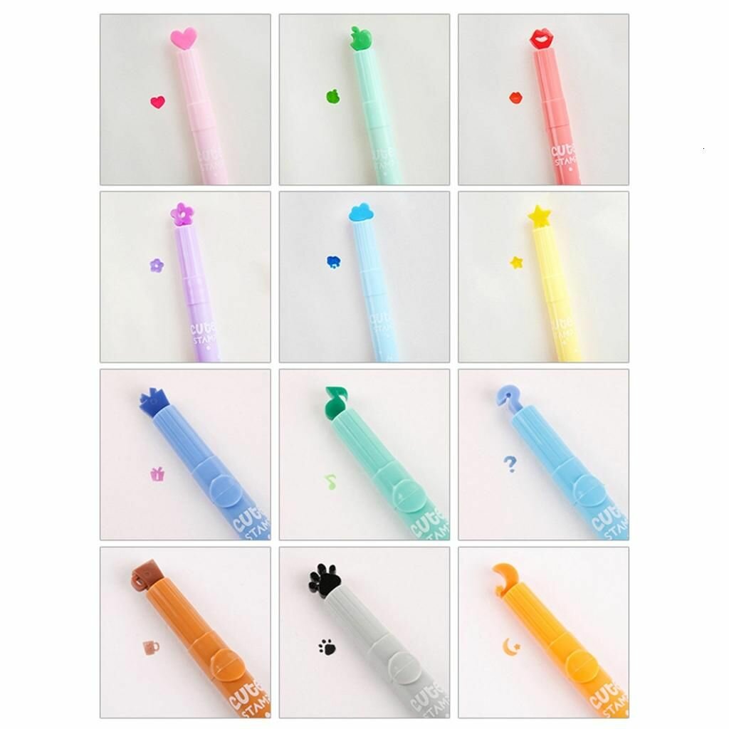 Флуоресцентные маркеры-штампы, 12 цветов