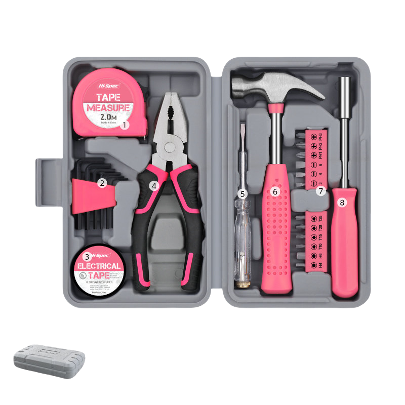 Многофункциональный набор инструментов Hi-Spec, набор из 24 предметов, с ящиком для инструментов, розовый