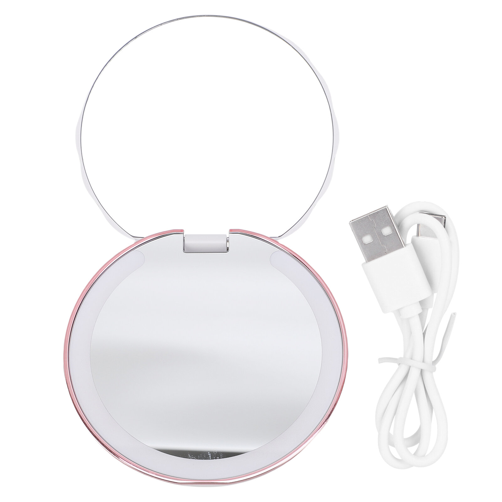 Компактное дорожное зеркало для макияжа со светодиодной подсветкой, портативное, складное, с сенсорным управлением, регулировкой яркости, двустороннее, с 1x и 2-кратным увеличением, карманное для сумочки или кошелька.