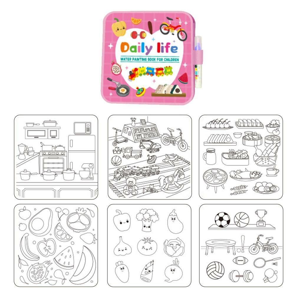 Волшебная книжка для рисования водой для детей, многоразовая и не пачкающая игрушки для путешествий, развивающий коврик для рисования с ручкой, обучающие занятия для мальчиков и девочек в возрасте 3, 4, 5, 6 лет.
