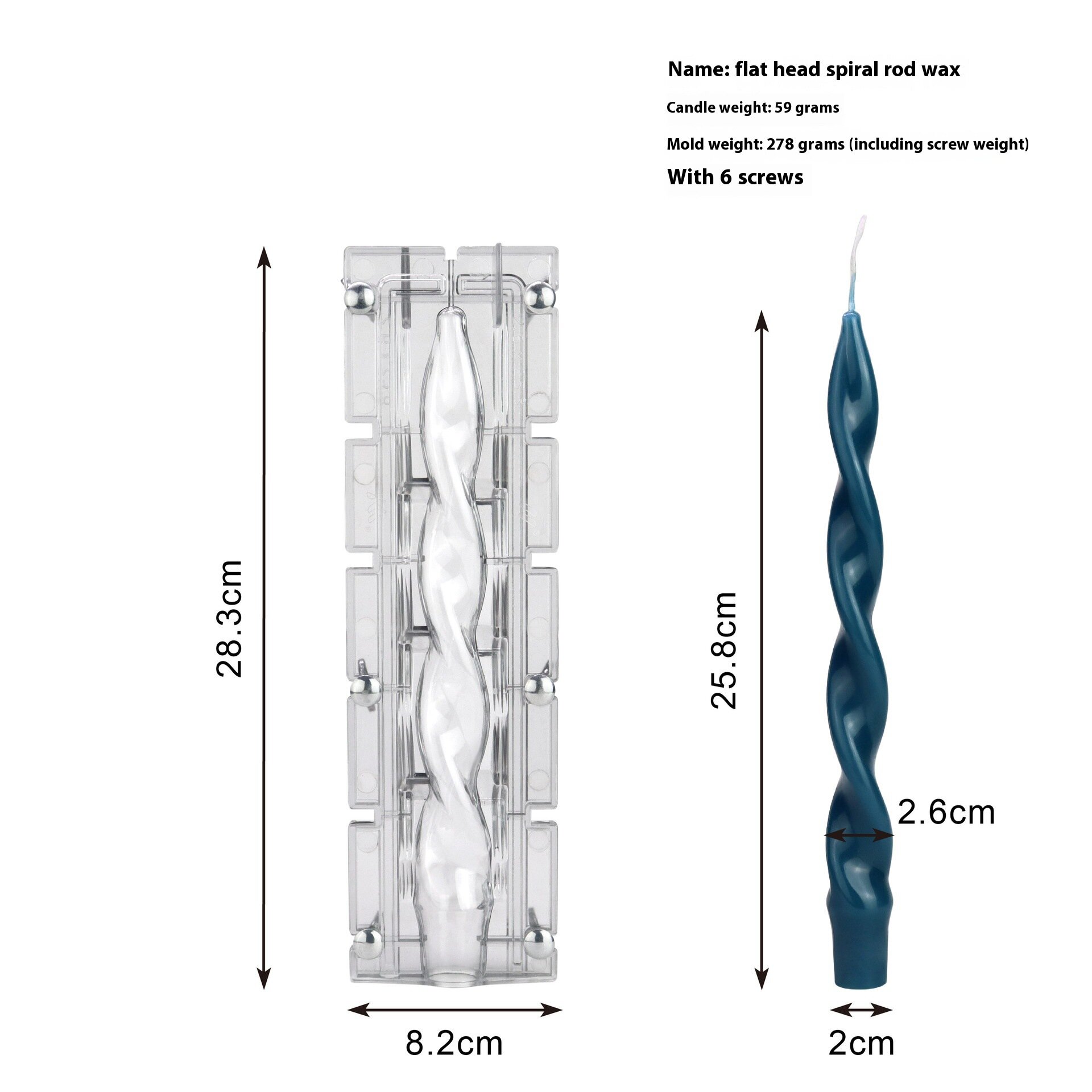 Форма для свечей с плоской головкой и спиральной стержнем из воска, ПК, акрила, двухкомпонентная, легкое извлечение, DIY, ручная работа