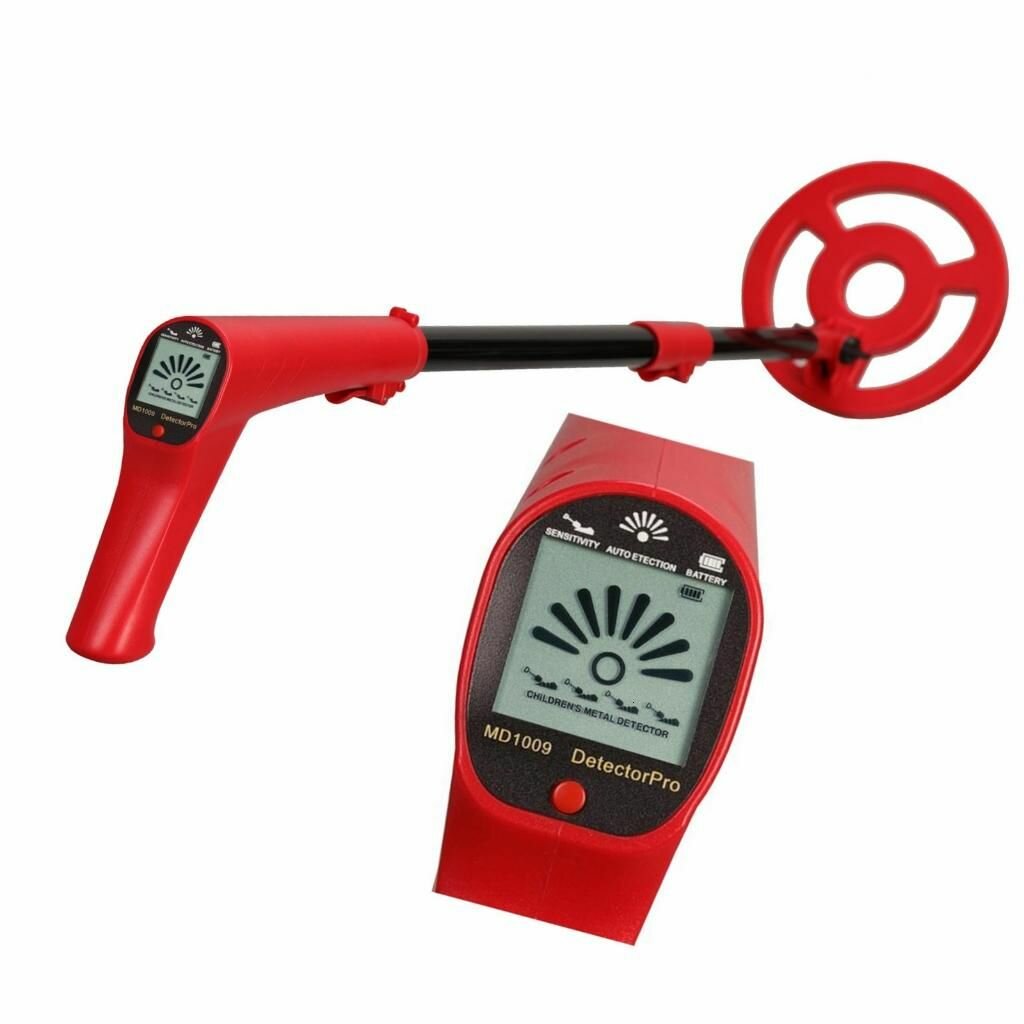 Регулируемый металлоискатель для детей 5-12 лет с LCD дисплеем, легкий корпус из ABS, складной инструмент для поиска сокровищ, красный
