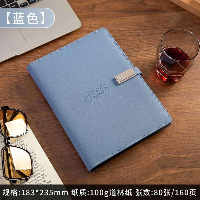 Беспроводной зарядный блокнот формата А5 для бизнеса и офиса, многофункциональный, с USB-накопителем и внешним аккумулятором, с возможностью персонализации.