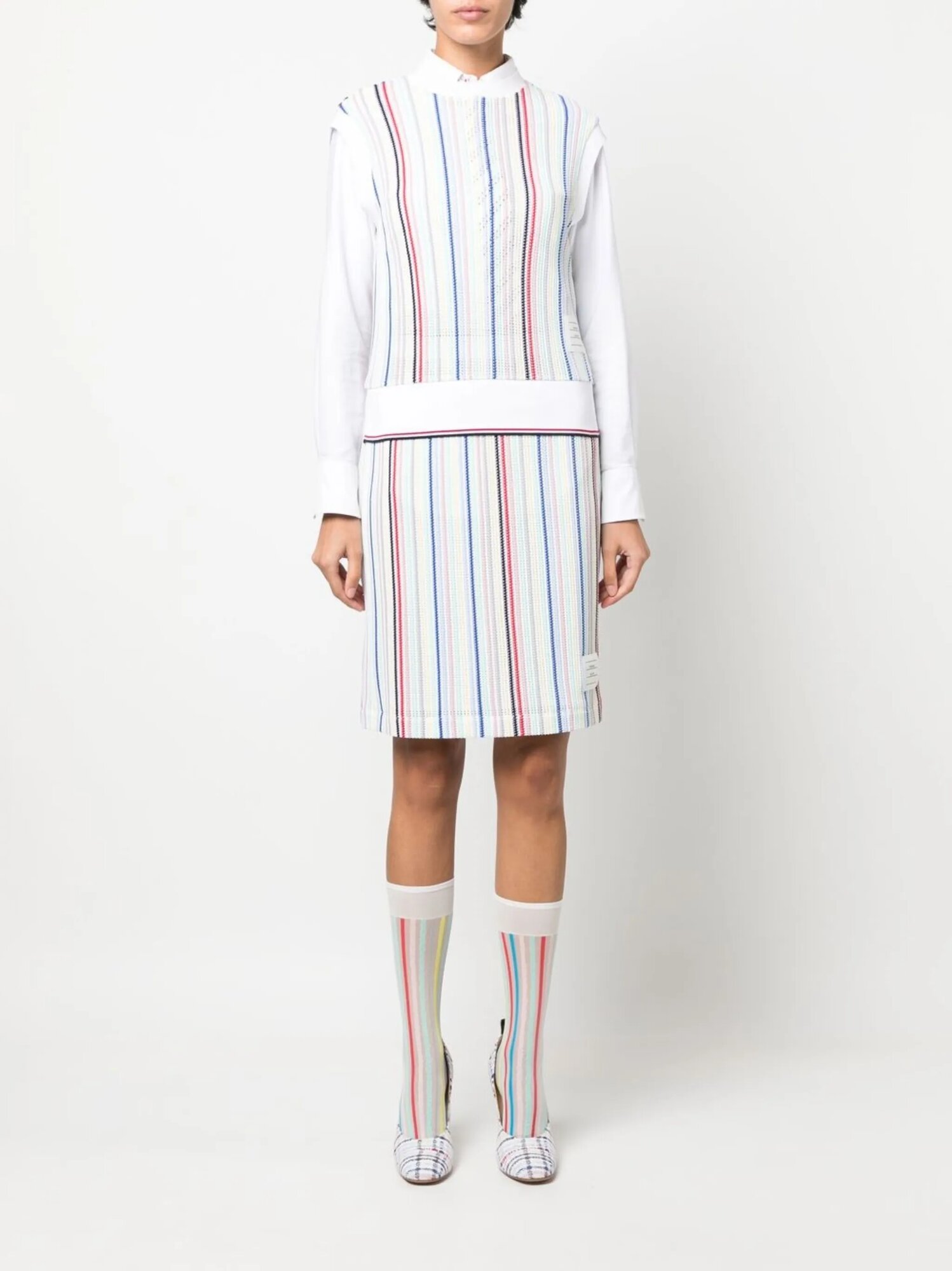 Юбка THOM BROWNE Striped straight skirt, размер 44, бежевый/белый — фото 1
