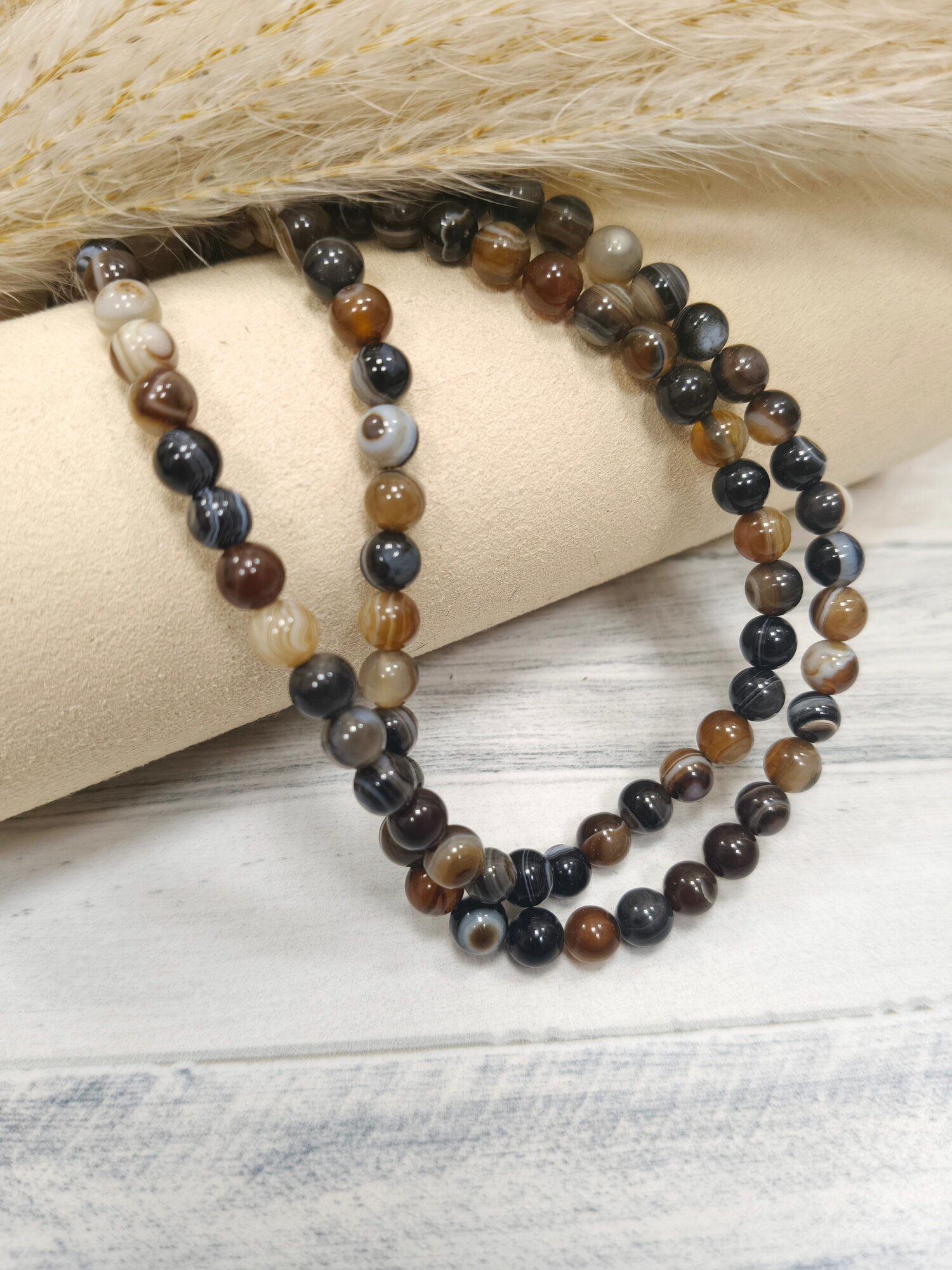 Бусины агат черный глаз Шивы шар гладкий 6,3 мм (нить 19 см), Suntrim