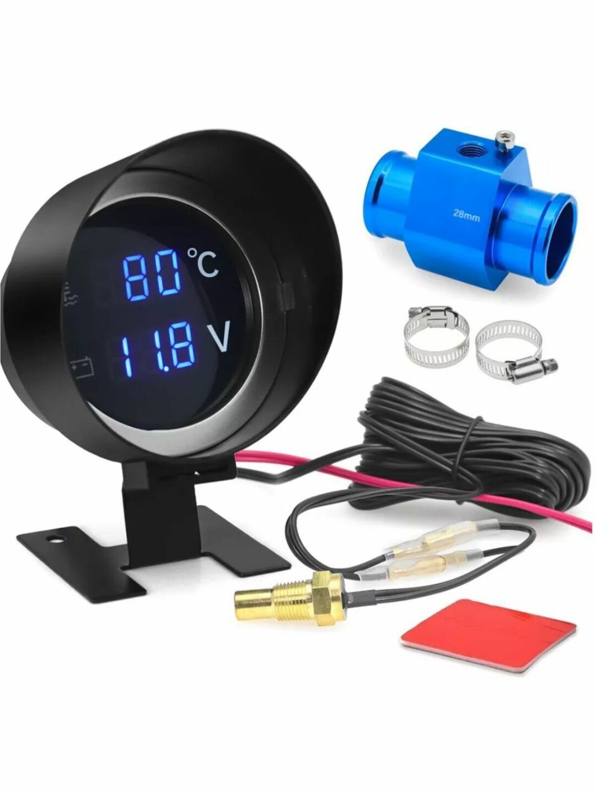 Круглый ЖК-дисплей датчик температуры и напряжения, 2-в-1, 12В/24В, для приборной панели автомобиля