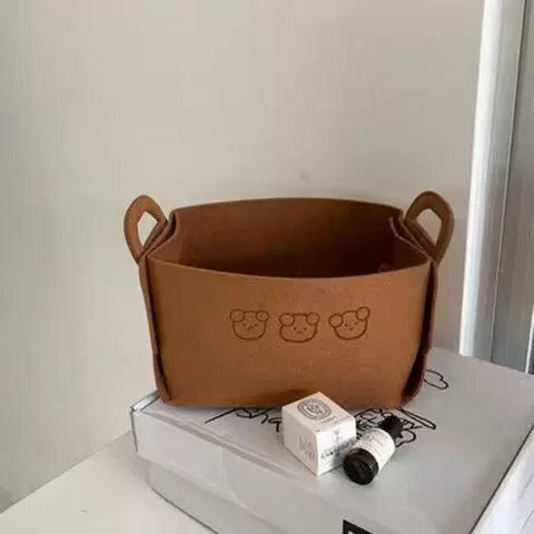 Складной войлочный органайзер для хранения: корзина для мелочей, закусок, для дома и автомобиля, с ручками Коричневые