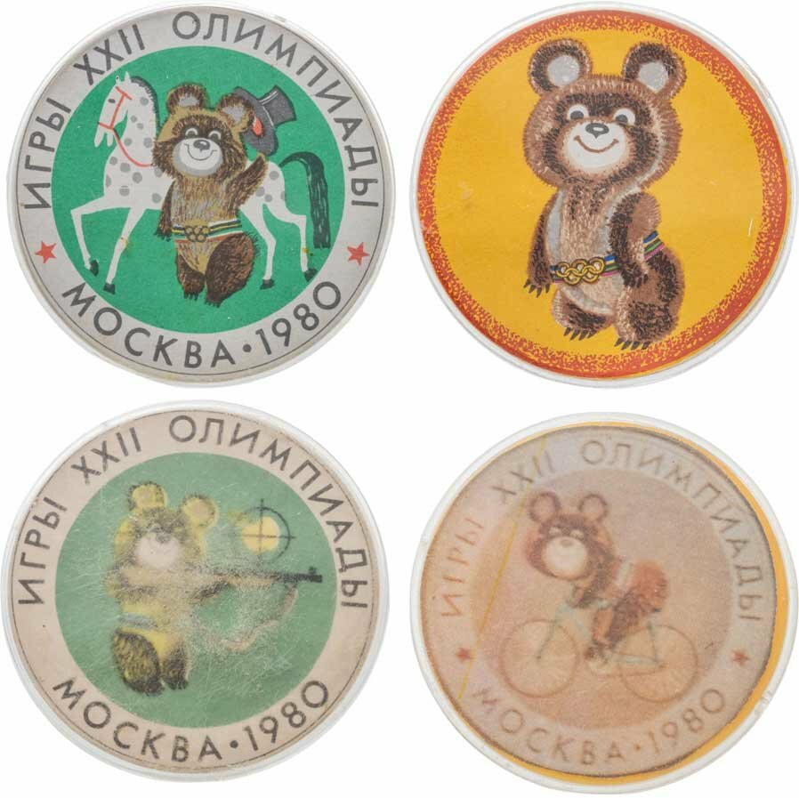 Знак набор из 4 штук "Олимпийские игры Мишка" СССР 1980