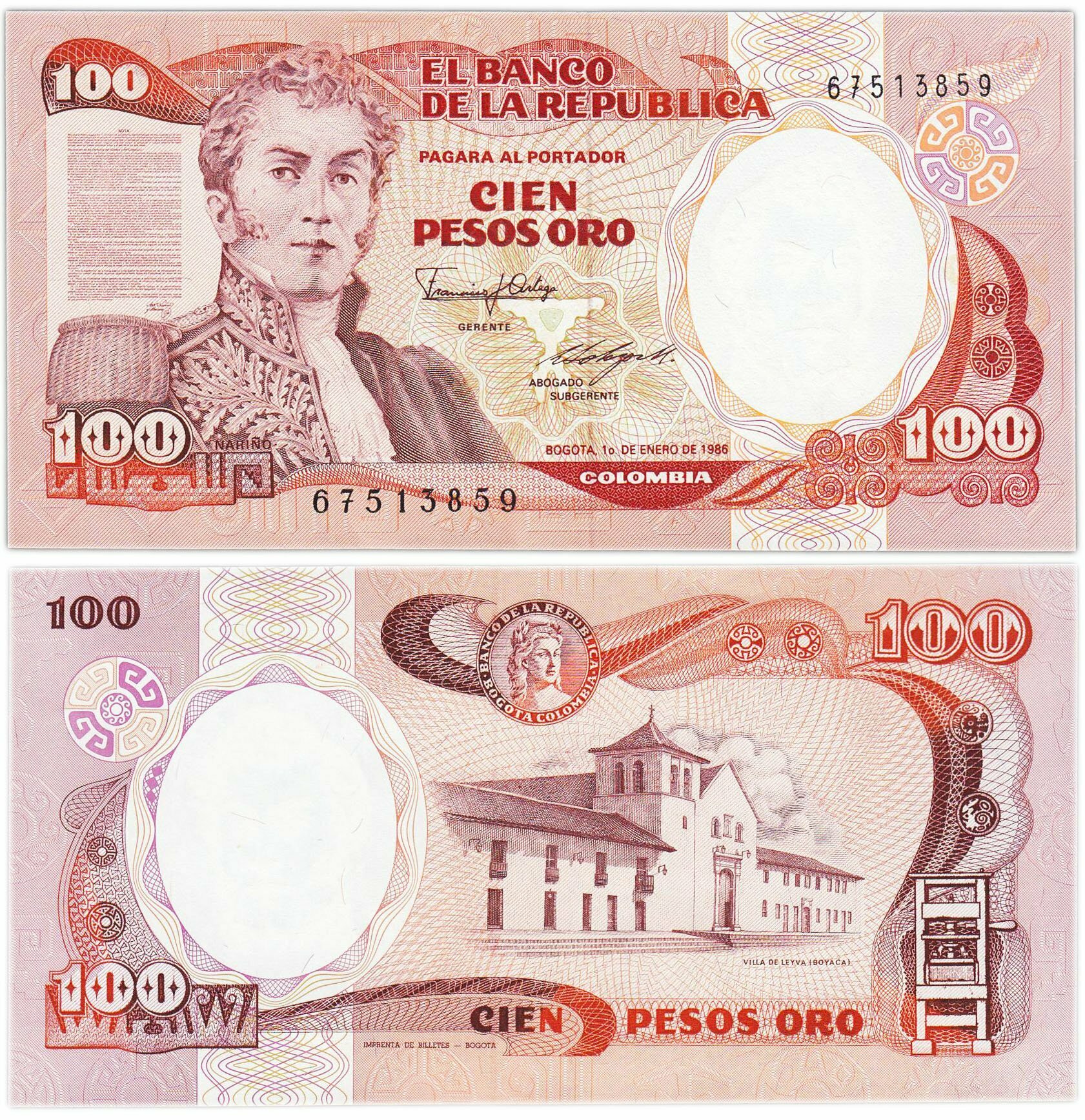 Колумбия 100 песо 1 января 1986 года Pick 426b