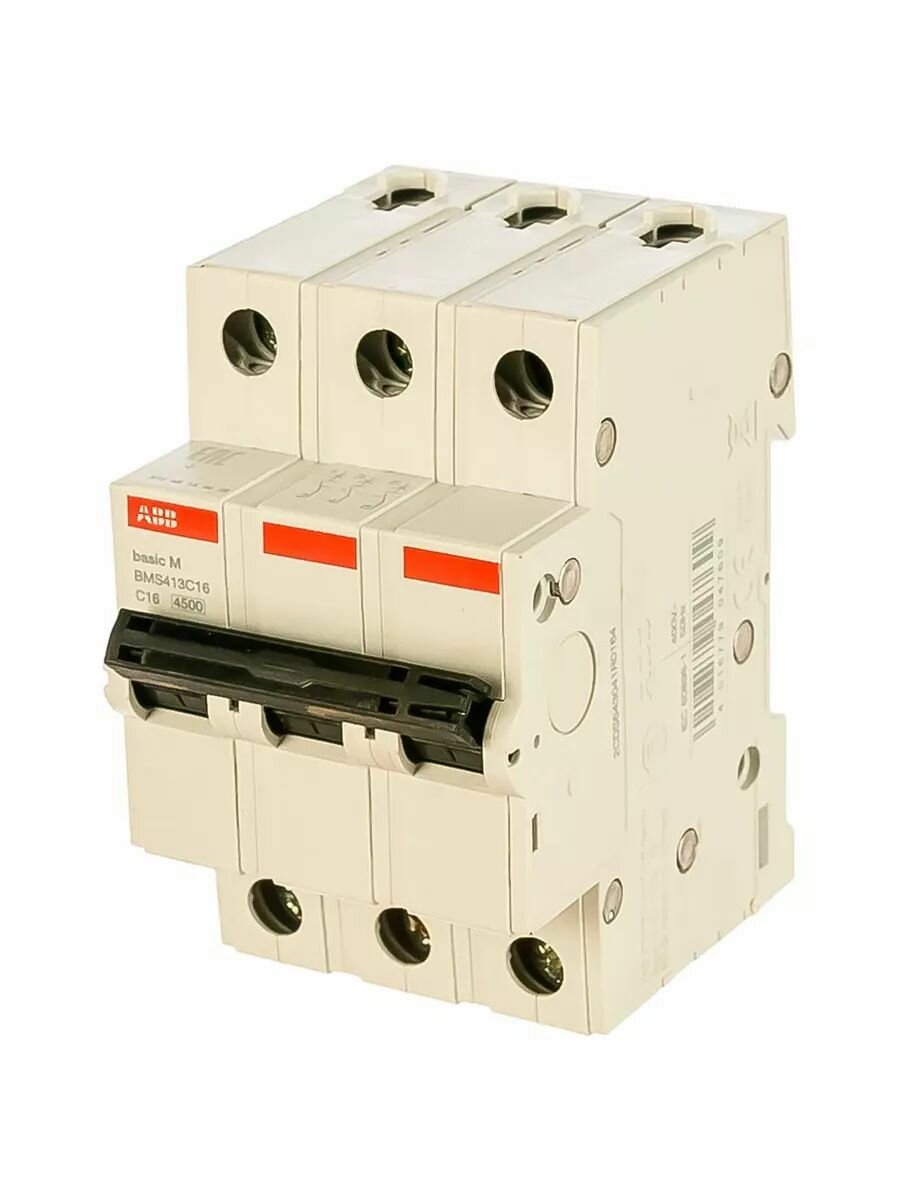 Выключатель автоматический трехполюсный BMS413C16 16А C 4,5кА (BMS413C16) код. 2CDS643041R0164 ABB
